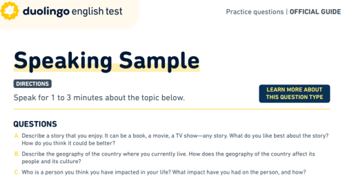 Duolingo Speaking Topics – Sample Questions & Answers